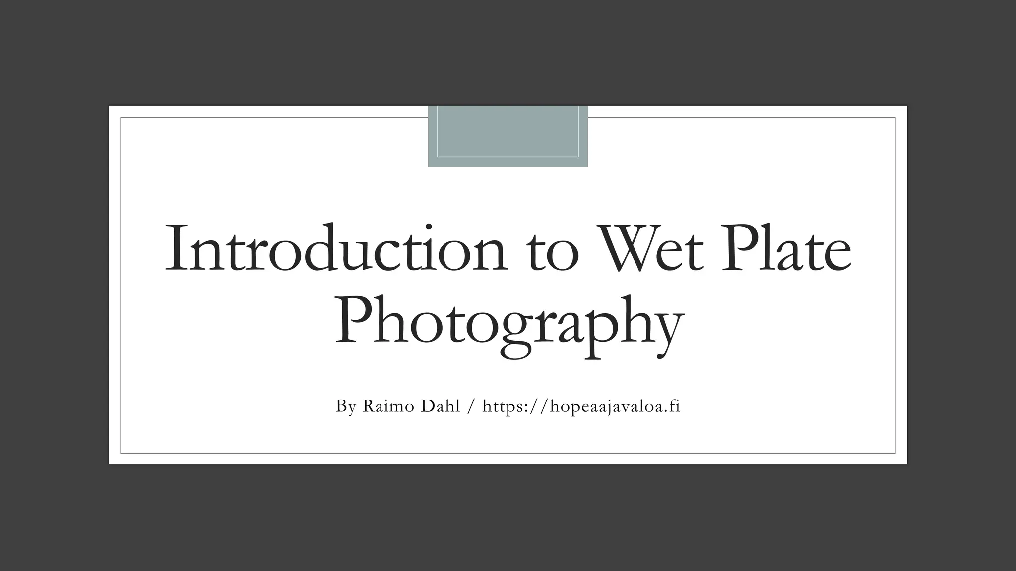 indtroduction to Wet Plate Photography history | PDF