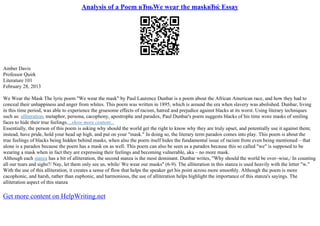 We Wear The Mask Dunbar Analysis | PPT