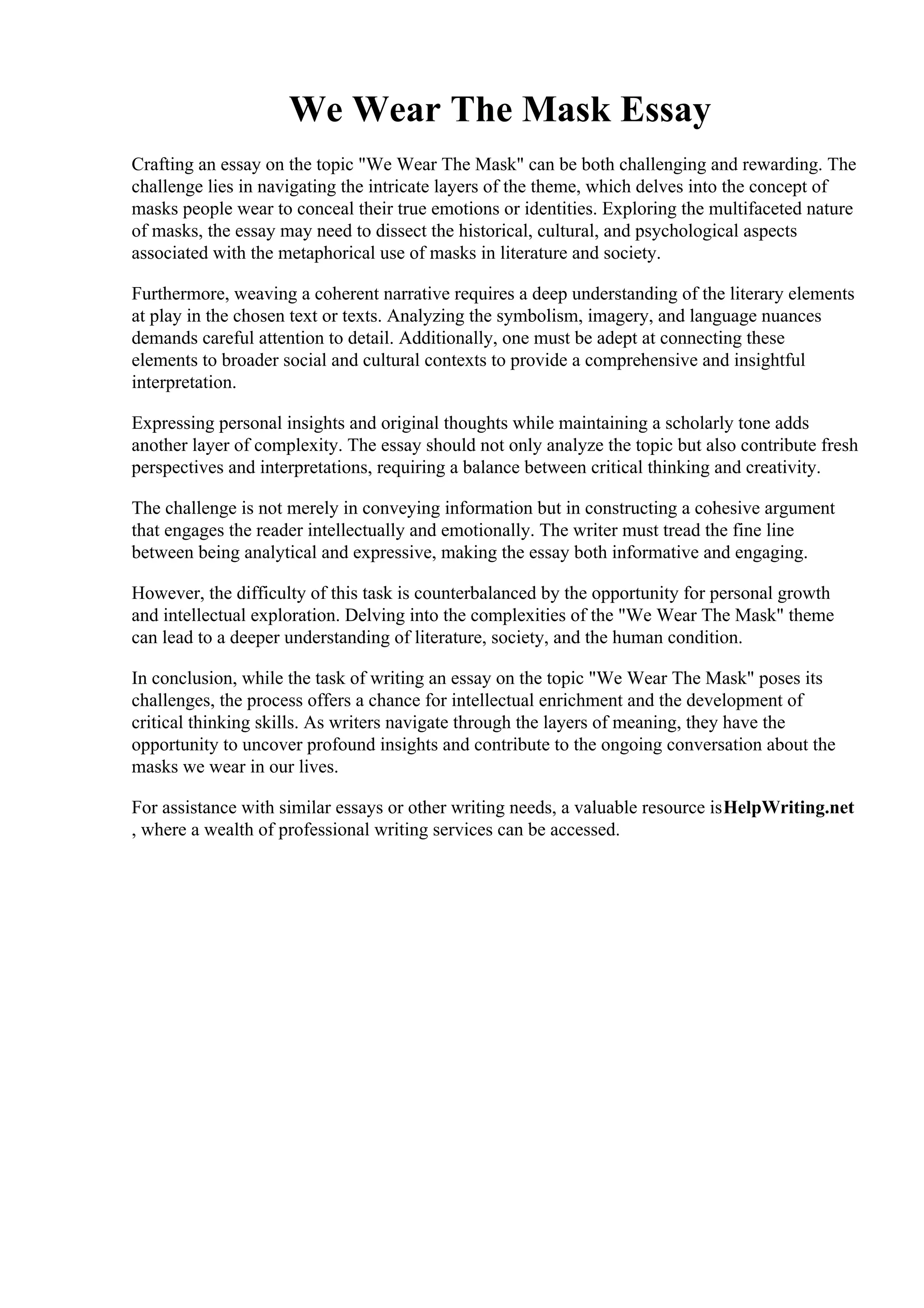 We Wear The Mask Essay | PDF