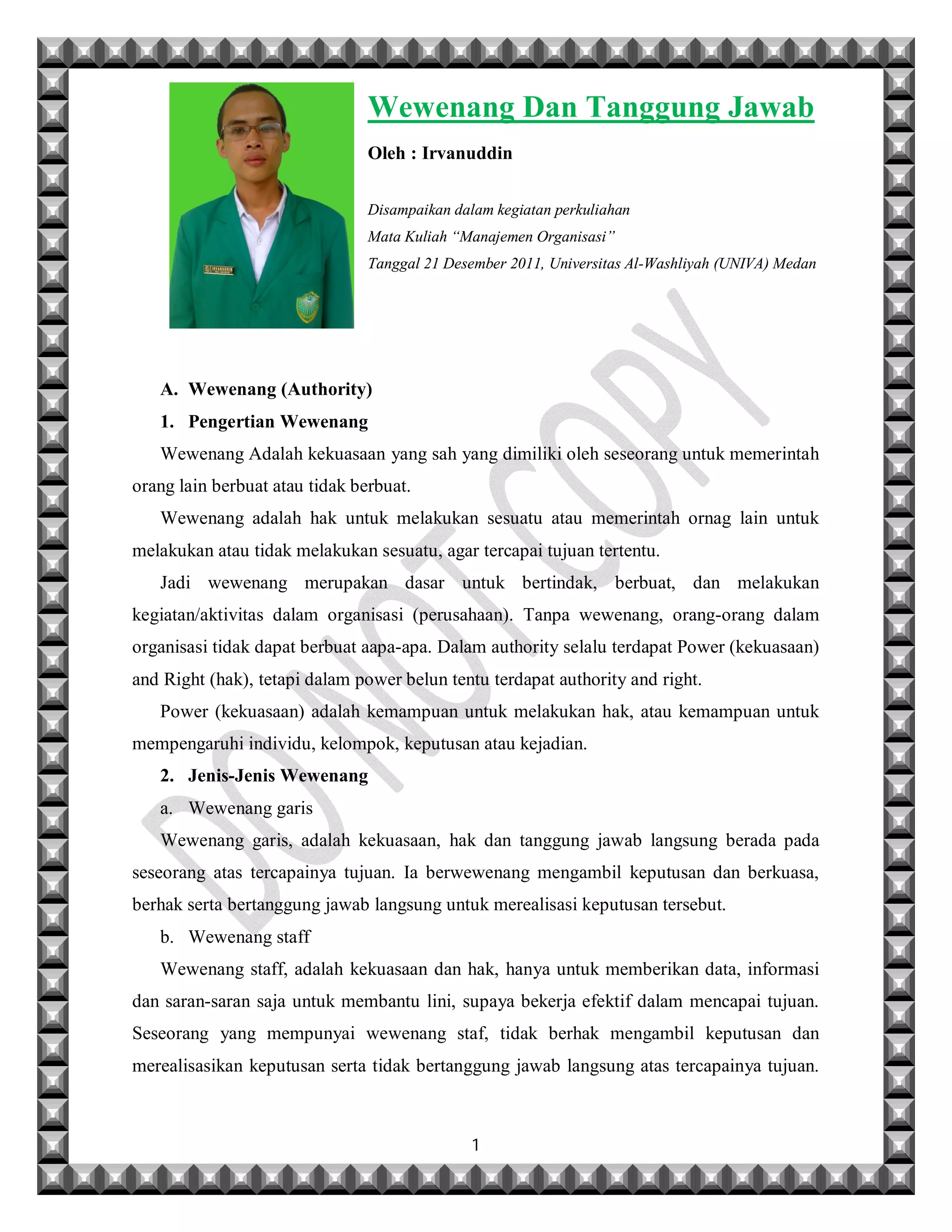 Wewenang dan tanggung jawab | PDF