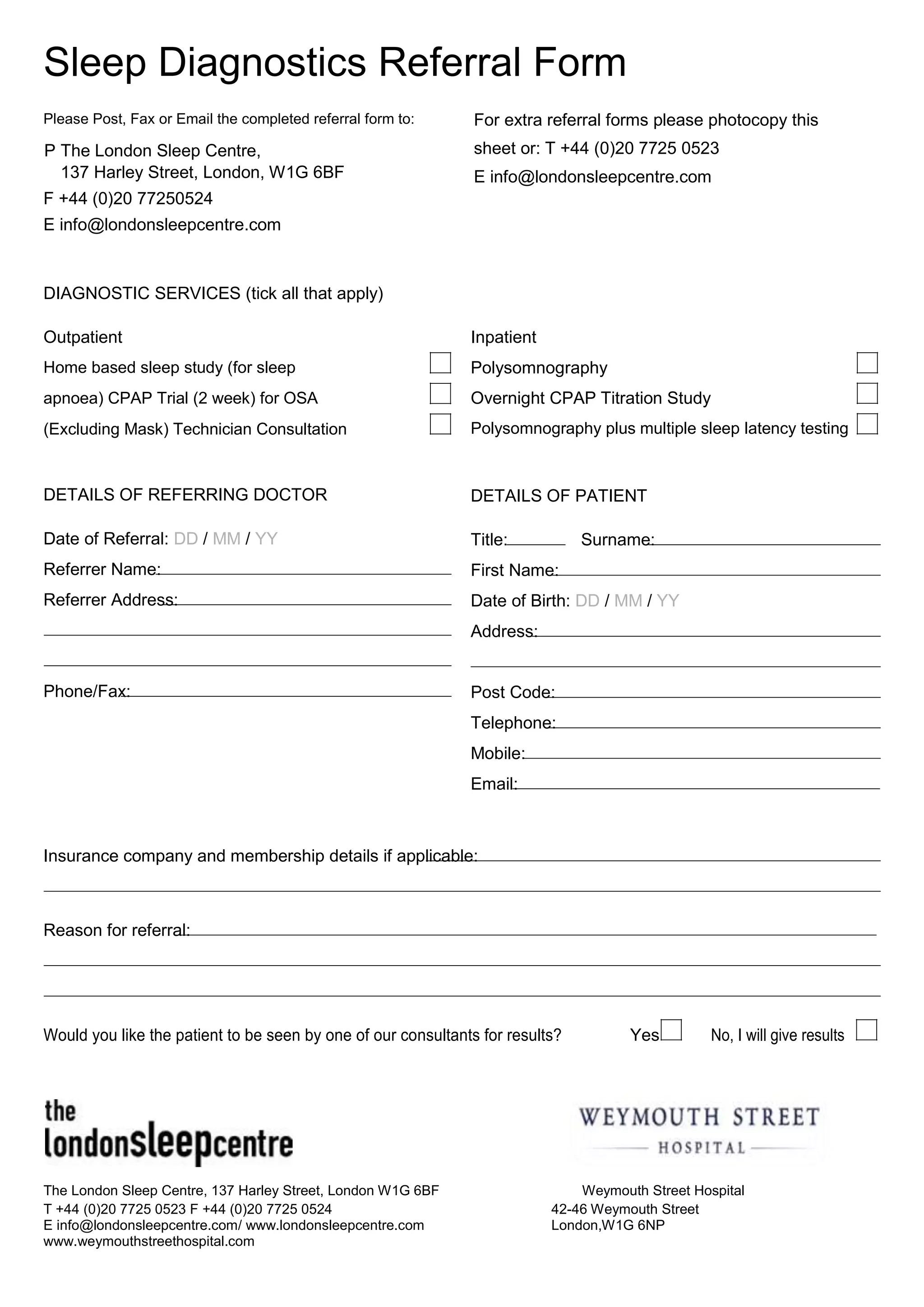 Weymouth sleep centre referral form | DOCX