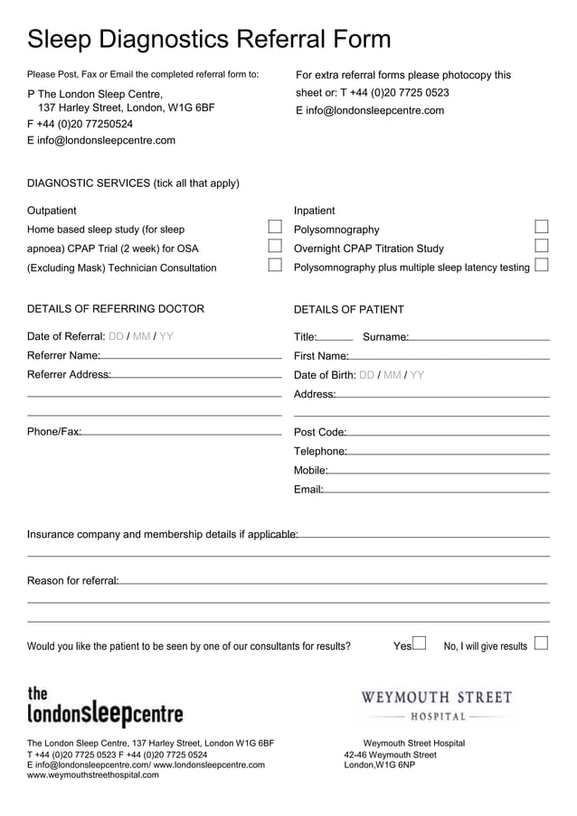Weymouth sleep centre referral form | PDF