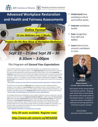Advance Workplace Restoration & Health and Fairness Assessments H SET ...