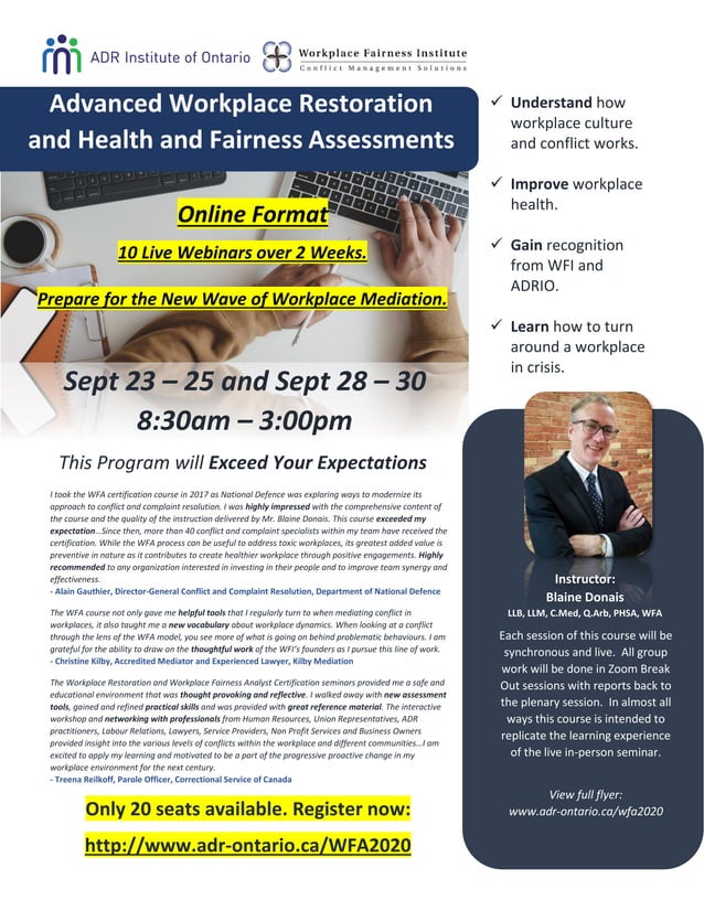 Advance Workplace Restoration & Health and Fairness Assessments H SET ...