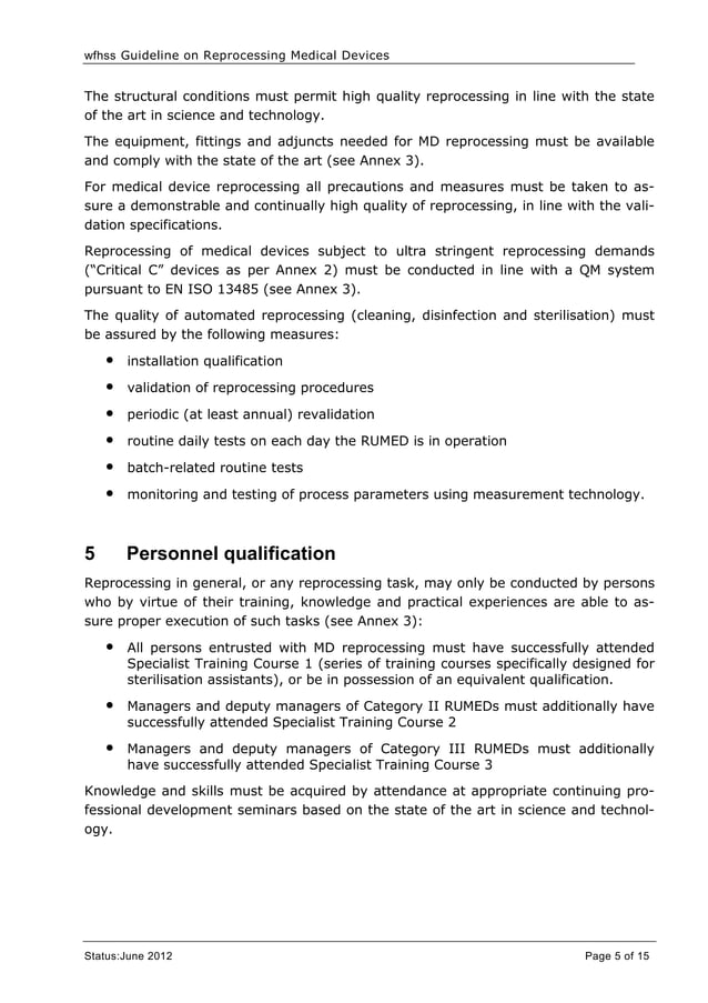 WFHSS Guideline on Reprocessing Medical Devices in / for Healthcare ...