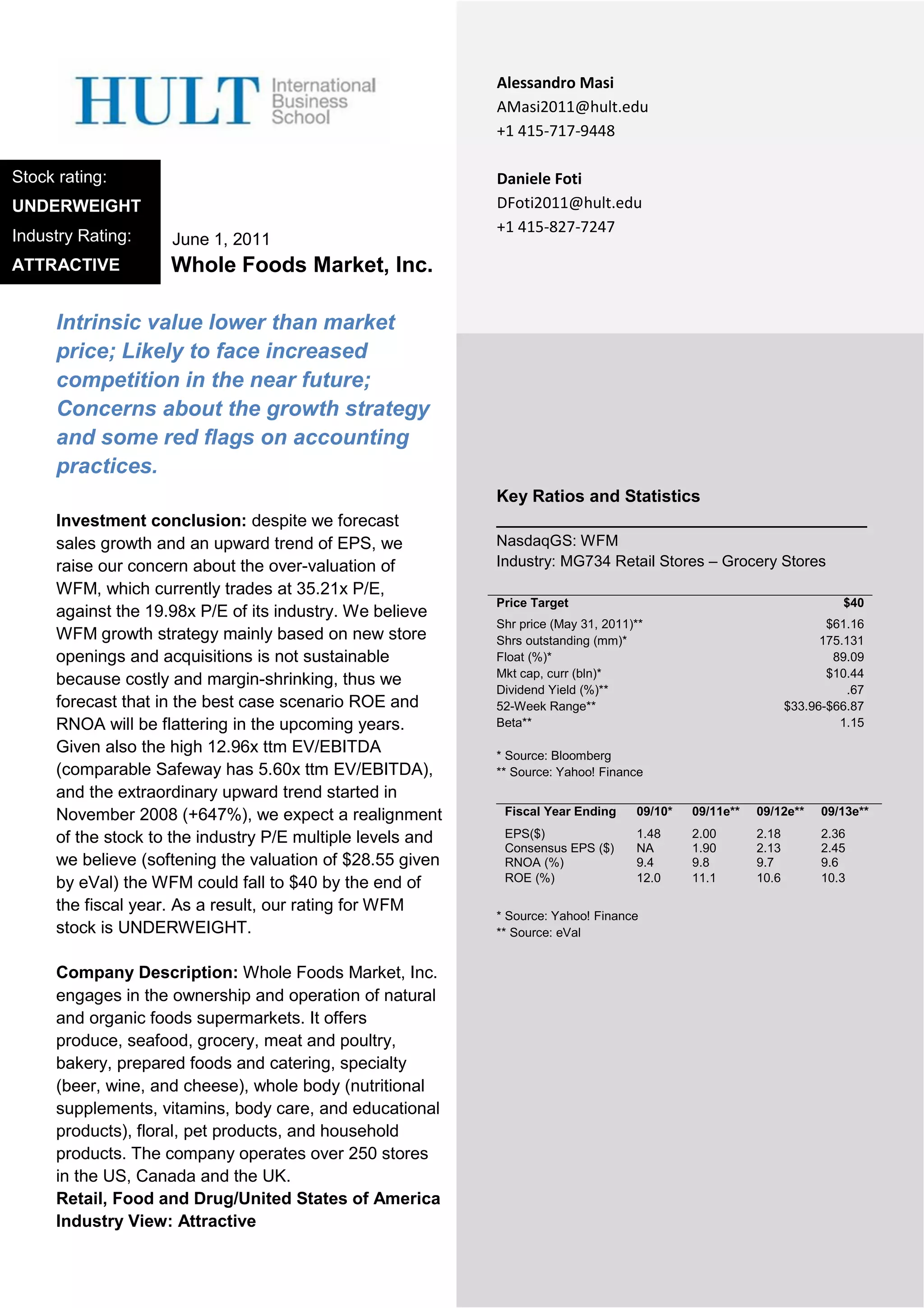 WFM - Initiating Coverage - Report | PDF