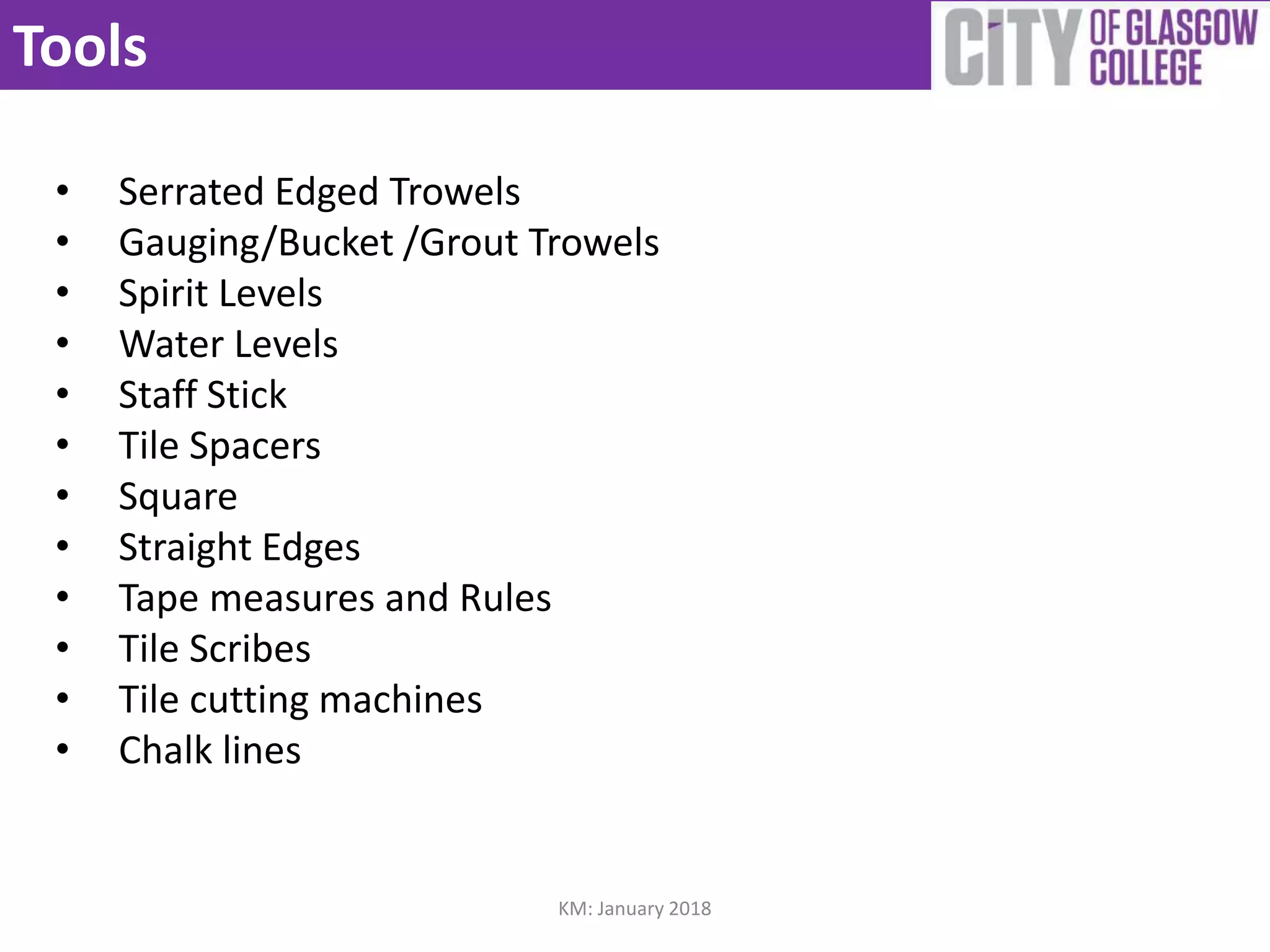 Wall and Floor Tiling - Tools and Equipment: An Introduction | PPTX