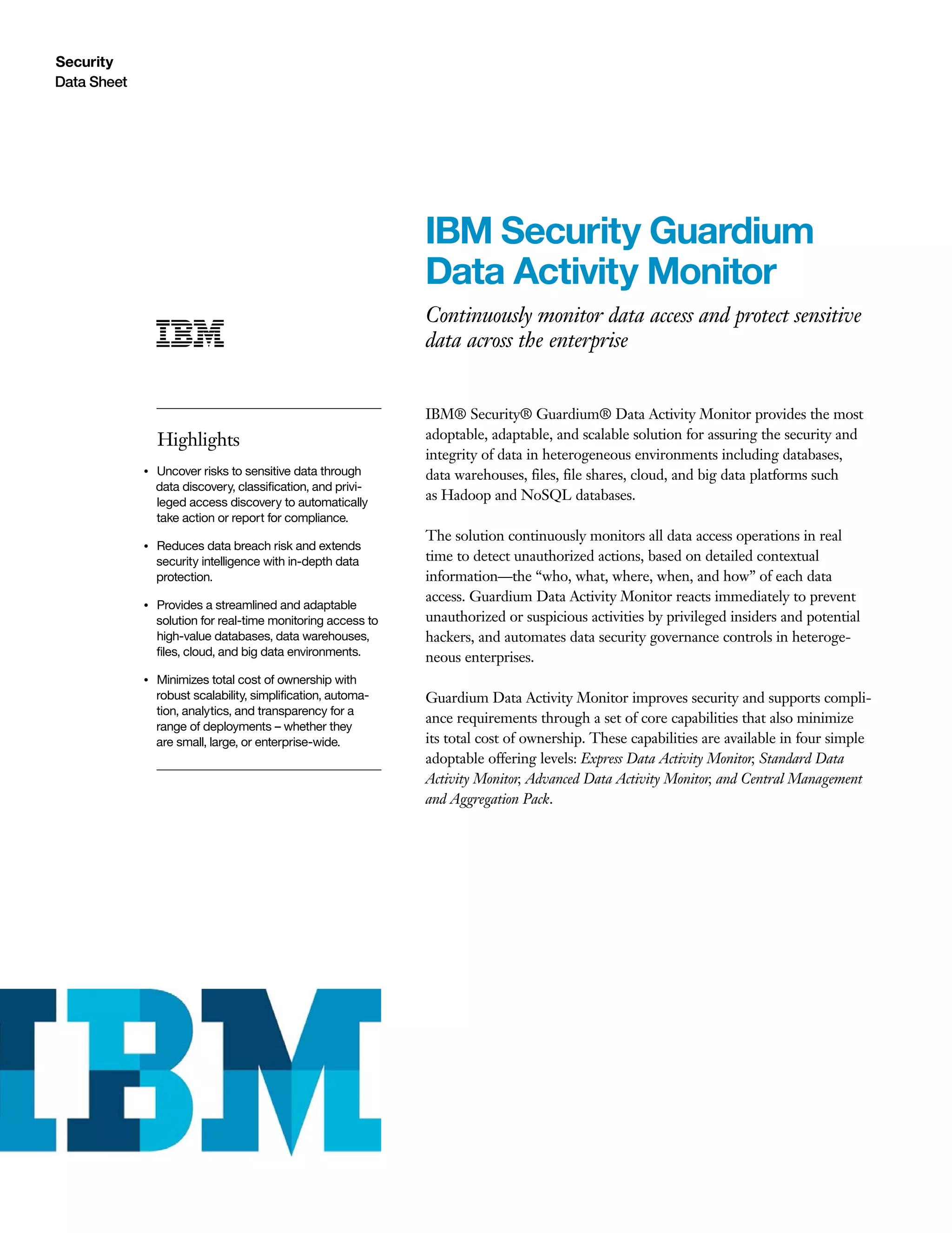 IBM Security Guardium Data Activity Monitor (Data Sheet-USEN) | PDF
