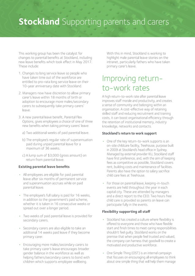 Case study: Supporting parents and carers - Stockland | PDF