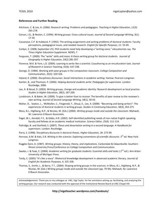 Negotiating the Discipline: Writing Groups for Graduate Students and ...