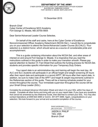 CCoE NCOA Detachment Student Welcome Guide (March, 2016) | PDF