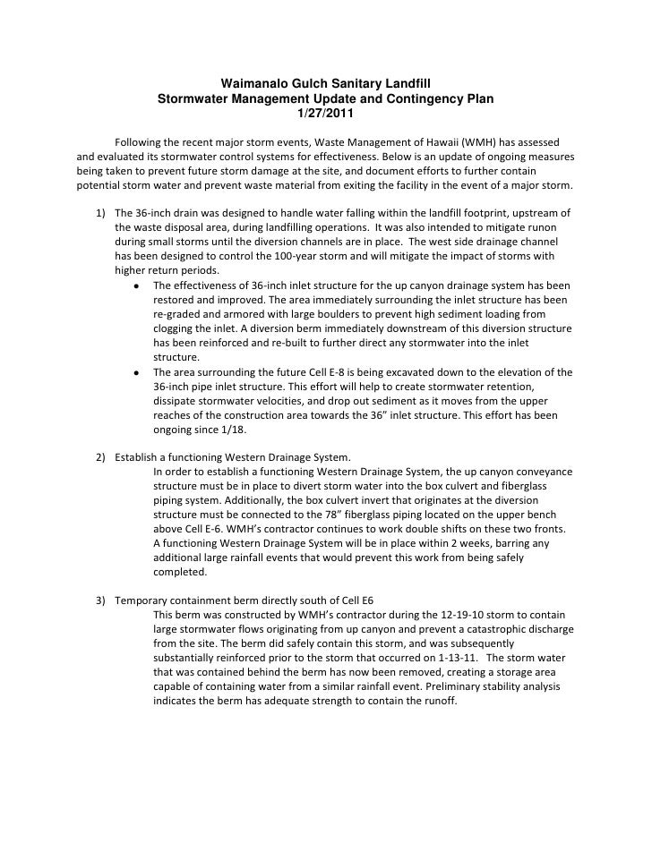 Jan 26 Waimanalo Gulch Storm Water Contingency Plan