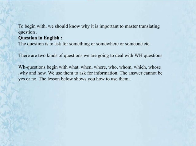 Wh question in english and arabic language | PPTX | Islam | Religion ...