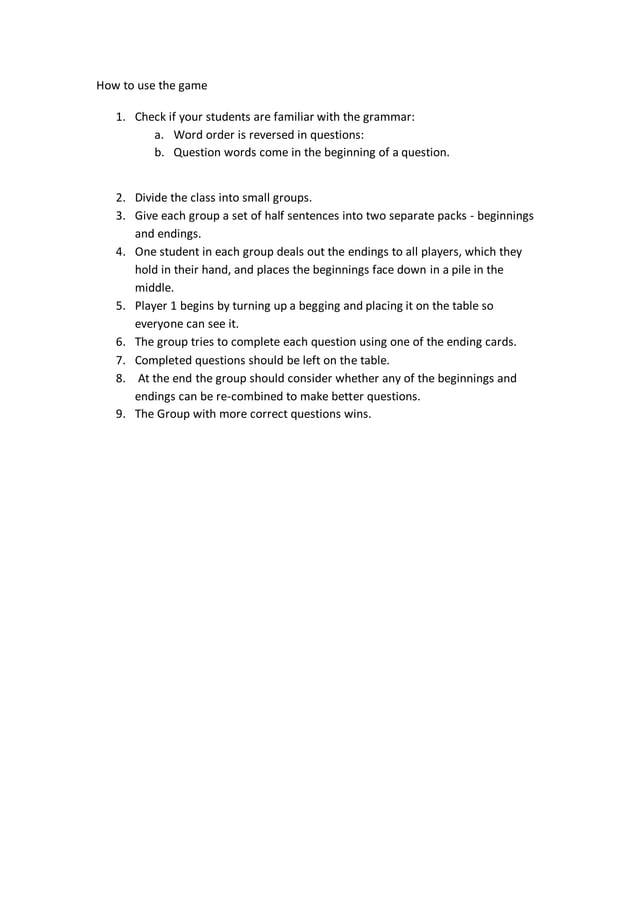 Wh questions-game warm up 8vo basico | PDF