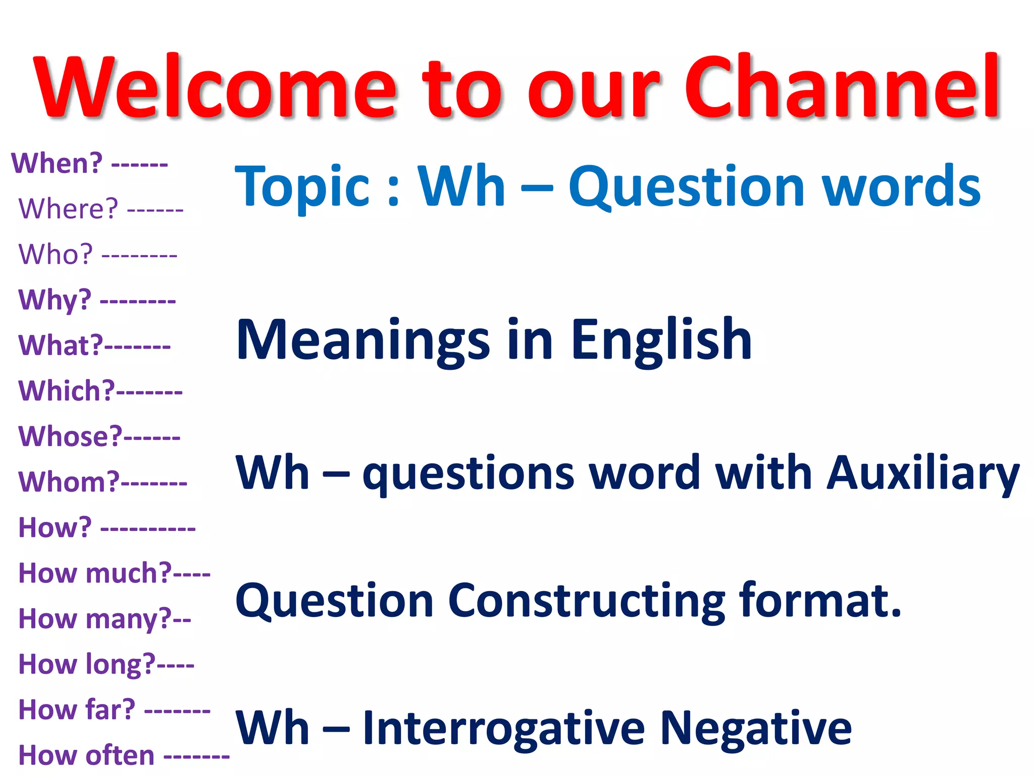 Wh question words | PPTX