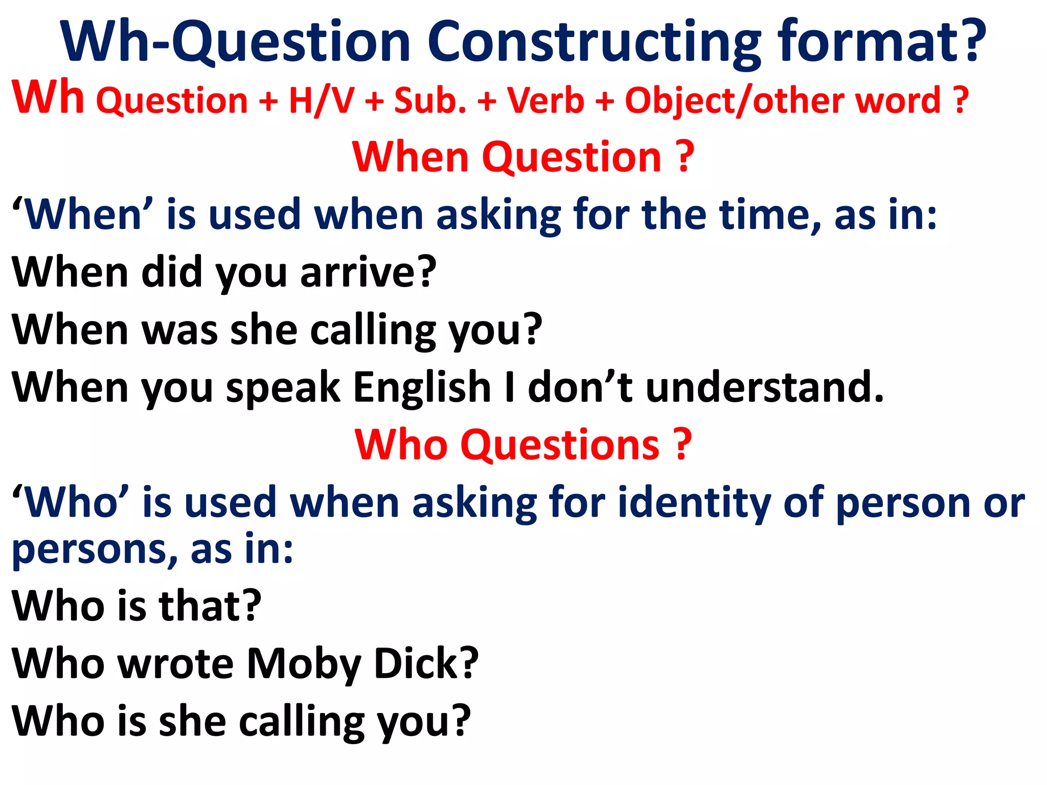 Wh question words | PPTX
