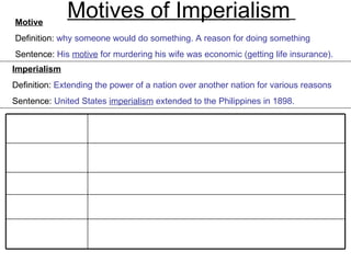 NI 12 Analyzing Imperial Motives worksheet | PPT