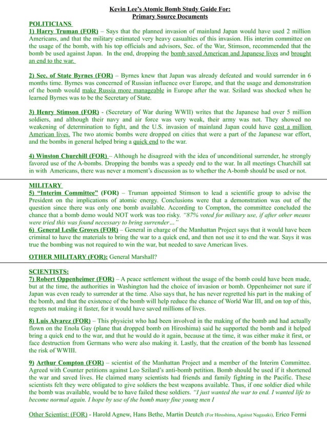Atomic Bomb Primary Source | DOC | War and Conflicts