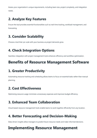 Resource Management Tools: Optimize Your Team & Projects | PDF