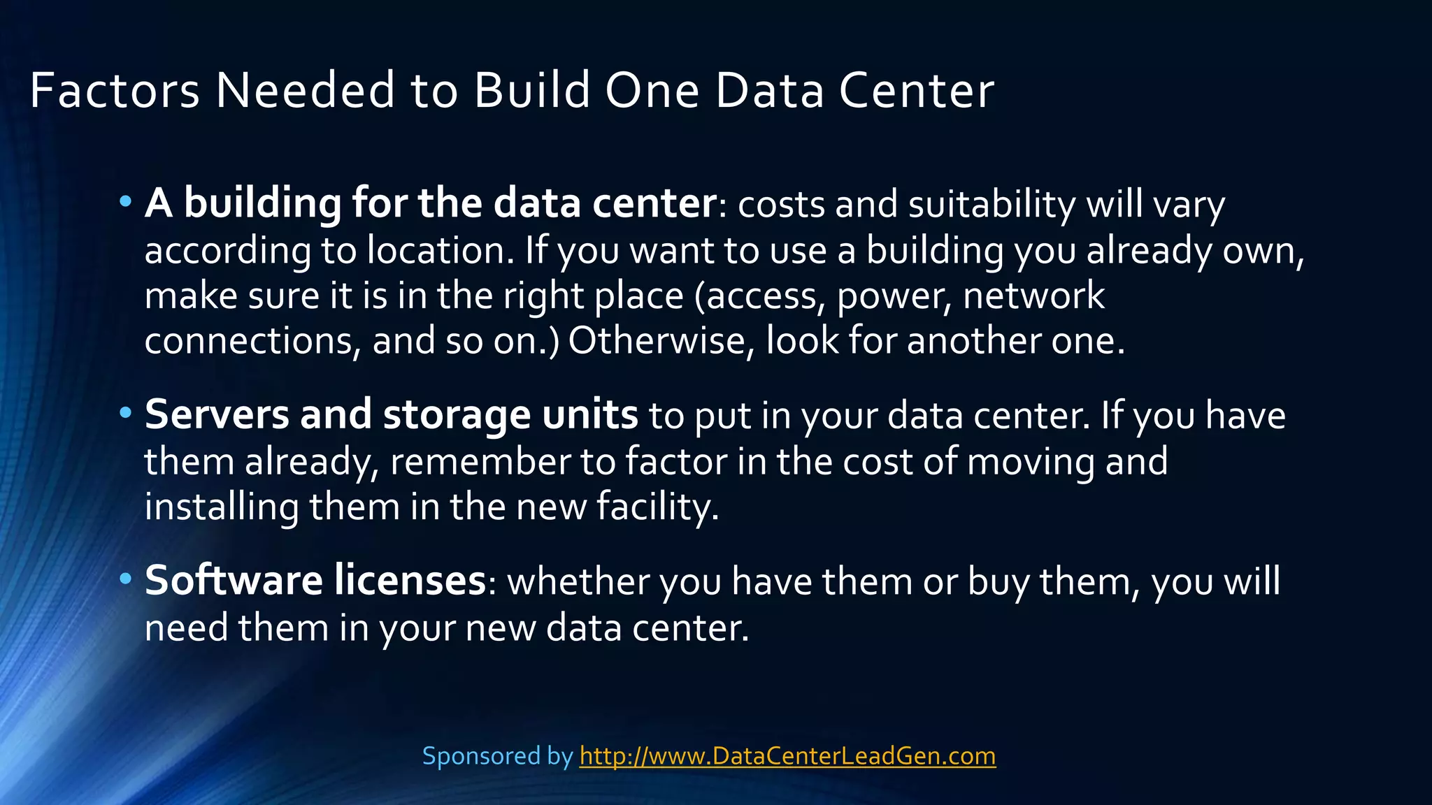 What Does It Cost to Build a Data Center? (SlideShare) | PPTX | Information Services Industry ...