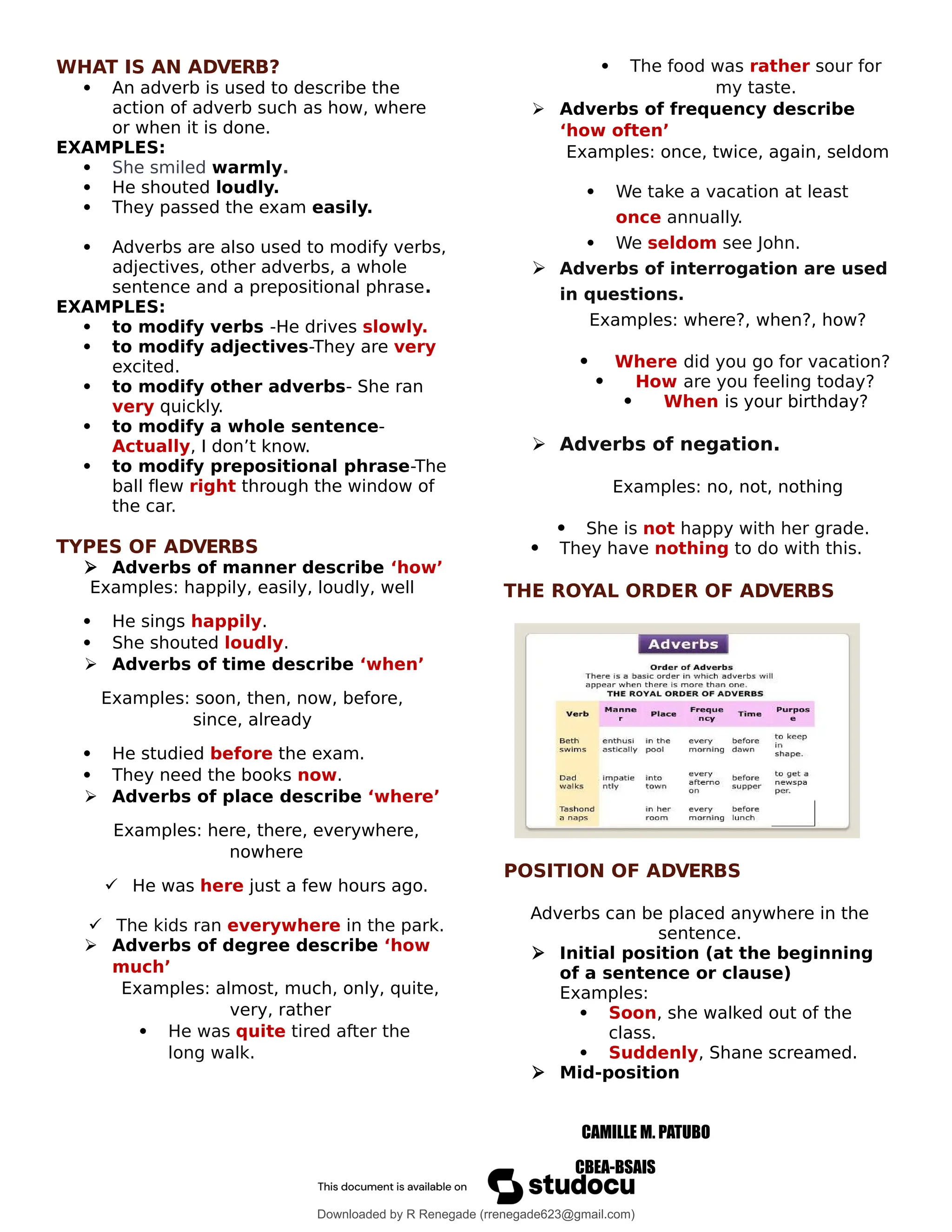 what-is-an-adverb Definition of Adverb Types of adverb | PDF