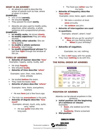 what-is-an-adverb Definition of Adverb Types of adverb | PDF