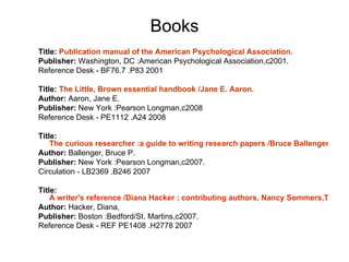 FKCC Library APA Format Tips | PPT