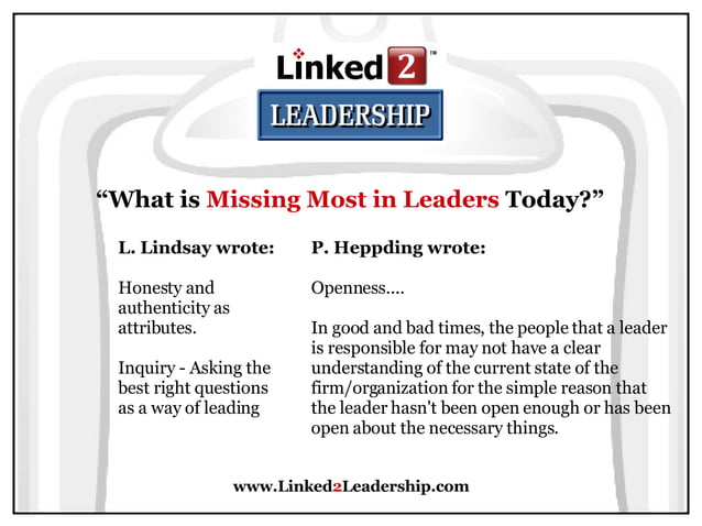 What Is Missing Most In Leaders Today - Linked 2 Leadership | PPT