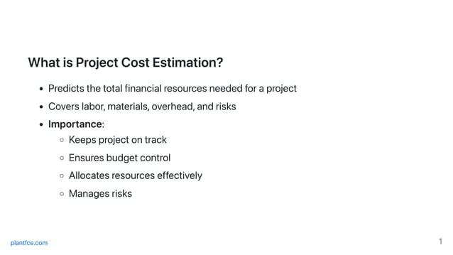 What is Project Cost Estimation | PlantFCE | PDF