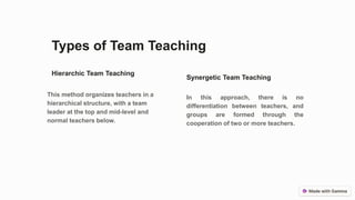 Concept of Team Teaching, Types of Team Teaching | PPTX