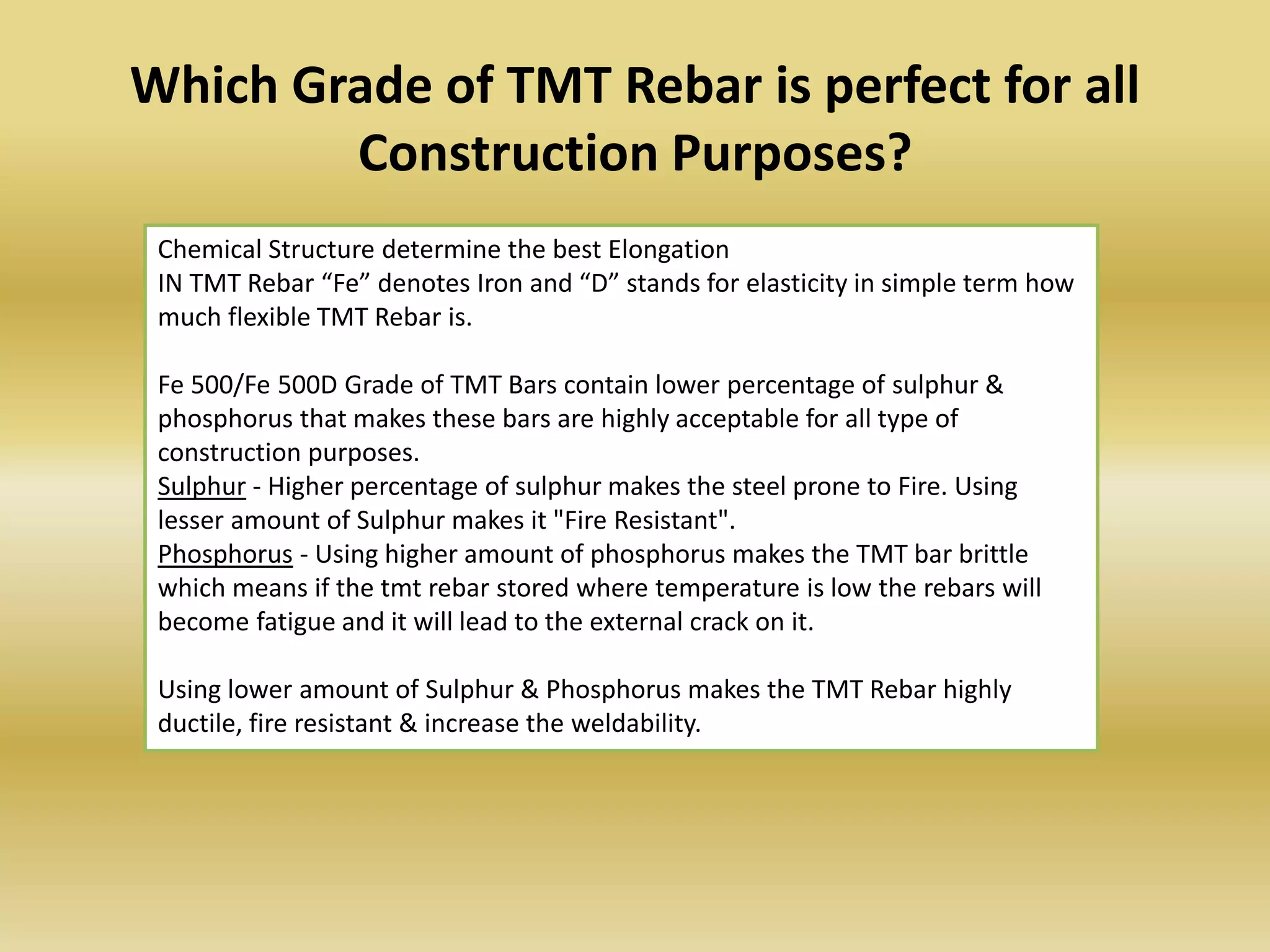 What is the Difference Between FE 500 & FE 500D TMT Bar? | PPTX