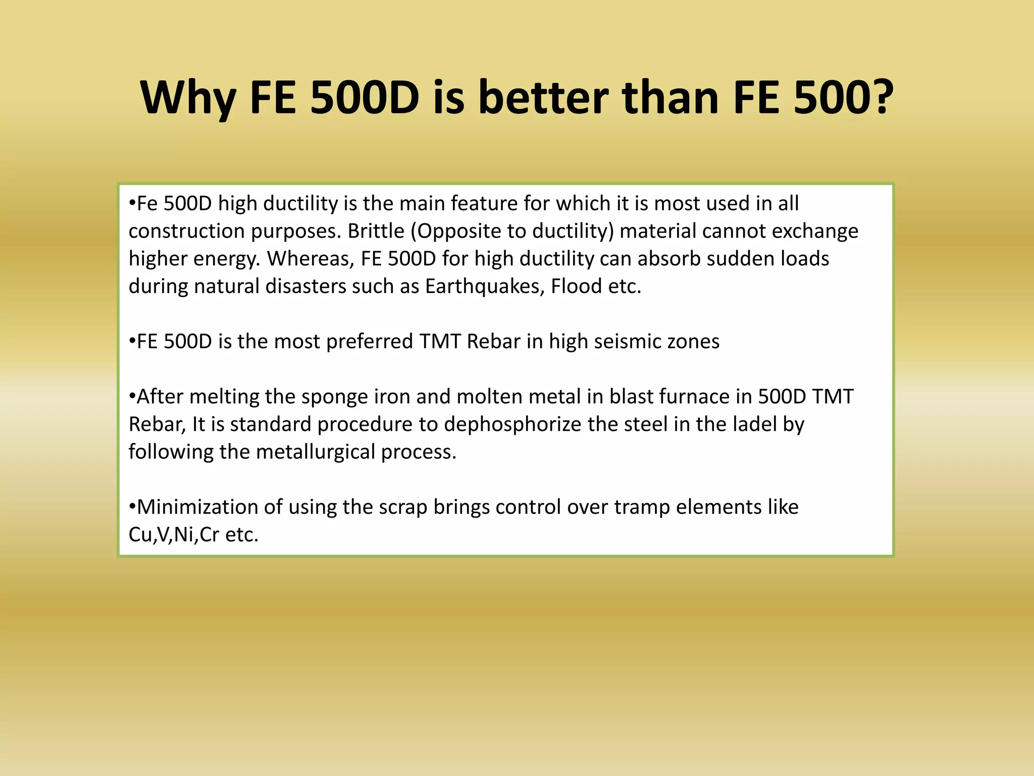 What is the Difference Between FE 500 & FE 500D TMT Bar? | PPTX