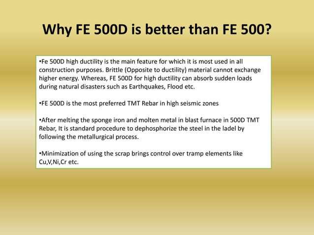 What is the Difference Between FE 500 & FE 500D TMT Bar? | PPTX