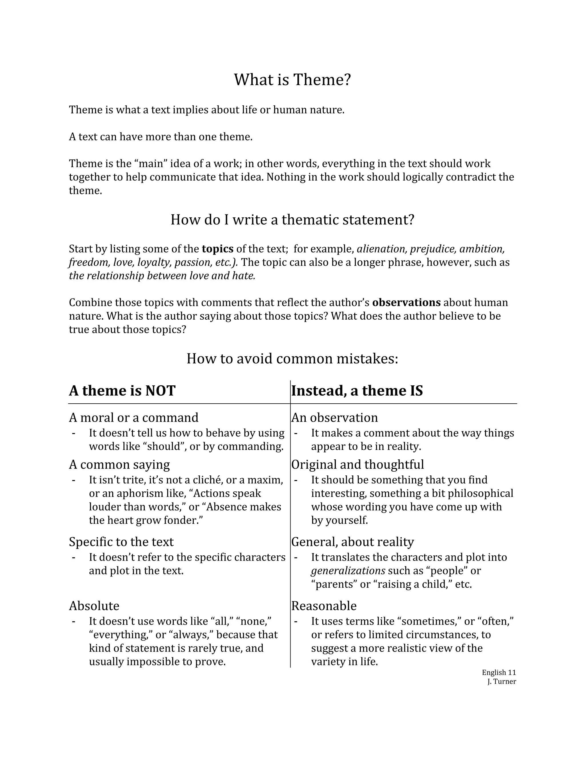 How to write a thematic statement | DOC