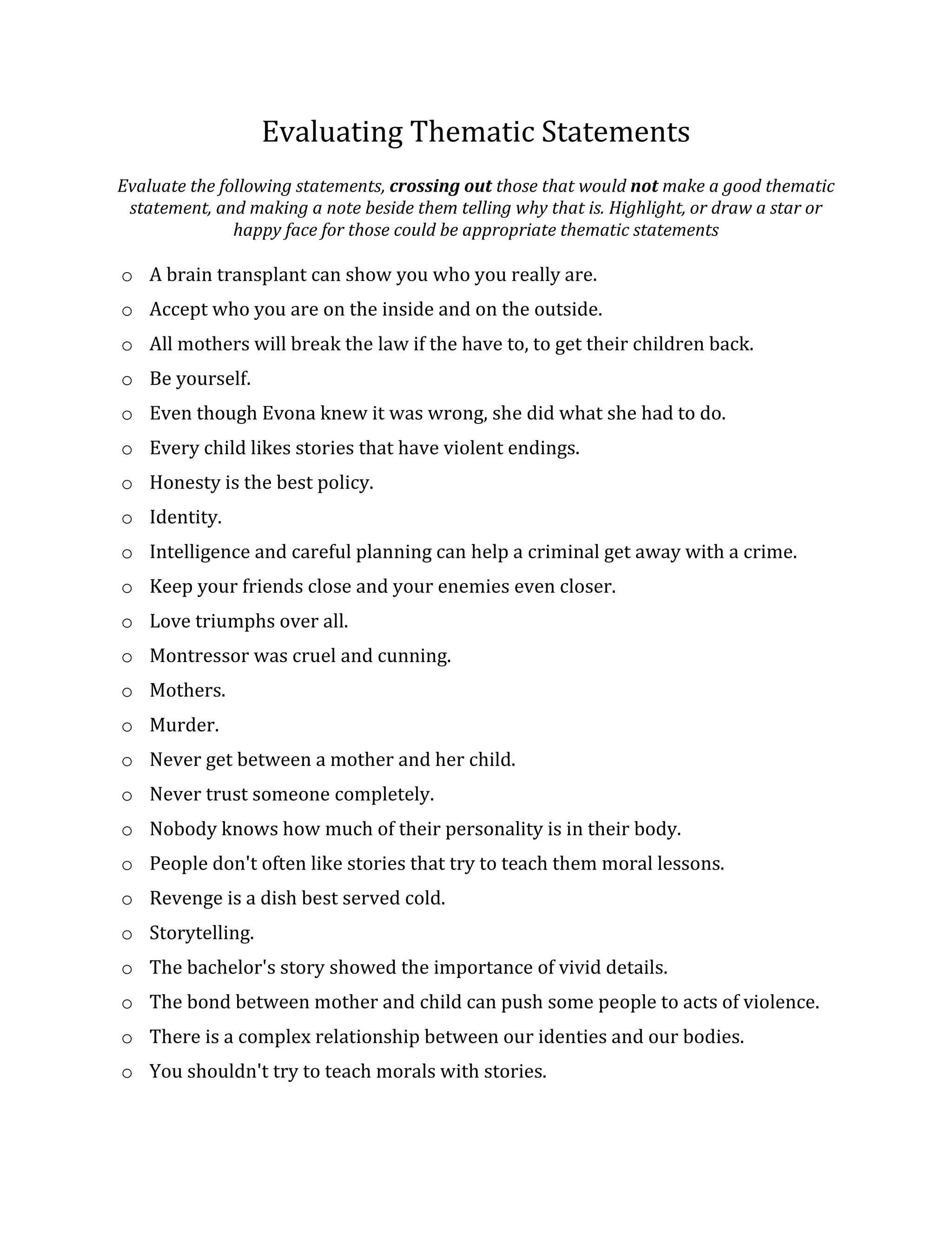 How to write a thematic statement | DOC