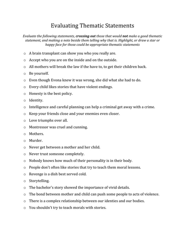 How to write a thematic statement | PDF