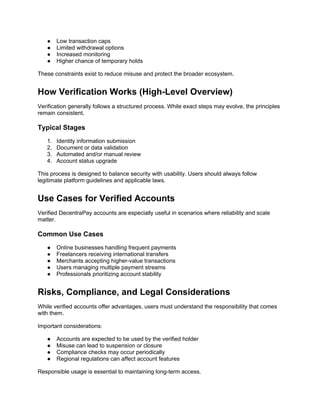 Comprehensive Guide to Verified DecentraPay Accounts in 2026 | DOCX