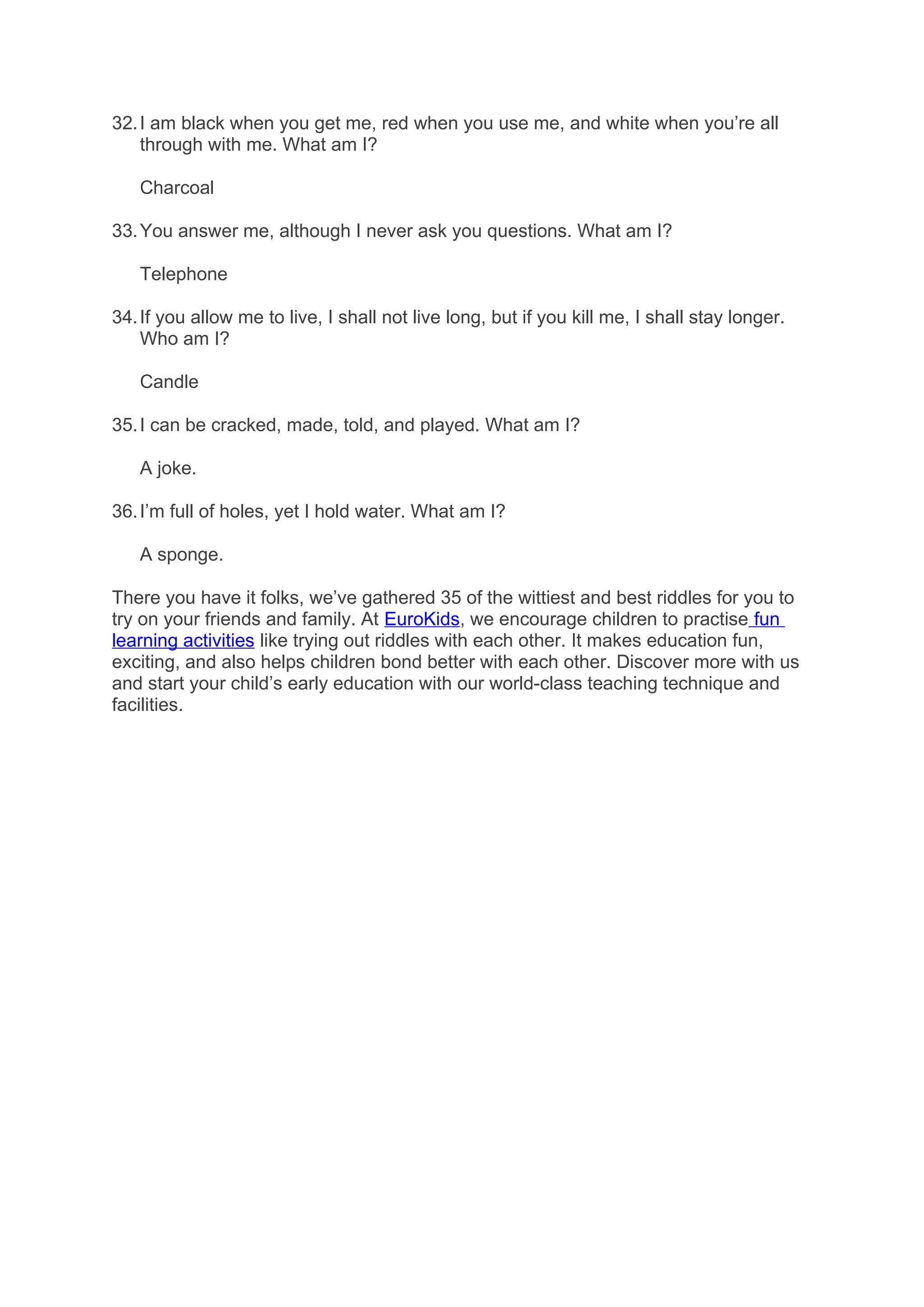 Kids' Riddles: Fun Brain Teasers for Children | DOCX