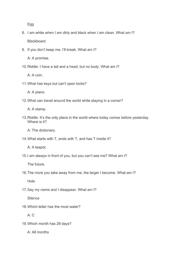 Kids' Riddles: Fun Brain Teasers for Children | PDF | Free Download