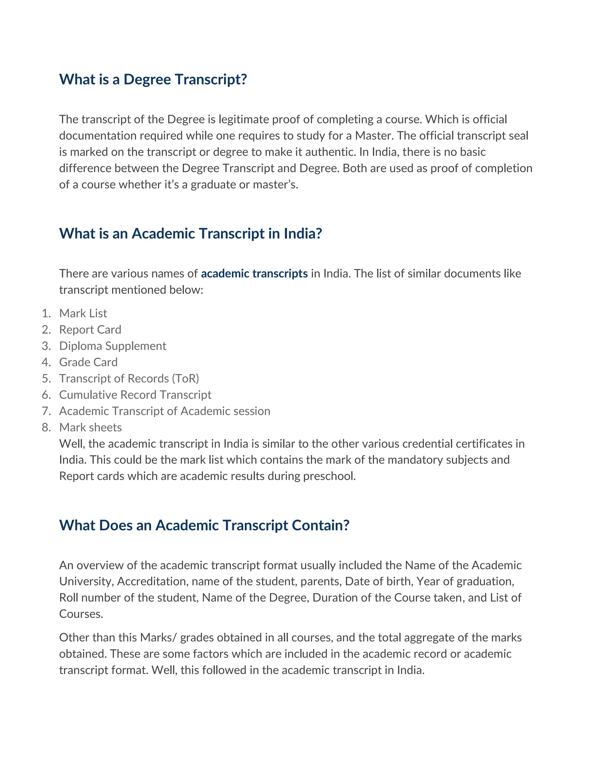 Academic Transcripts and Transcript Certificates: What Are They? | PDF