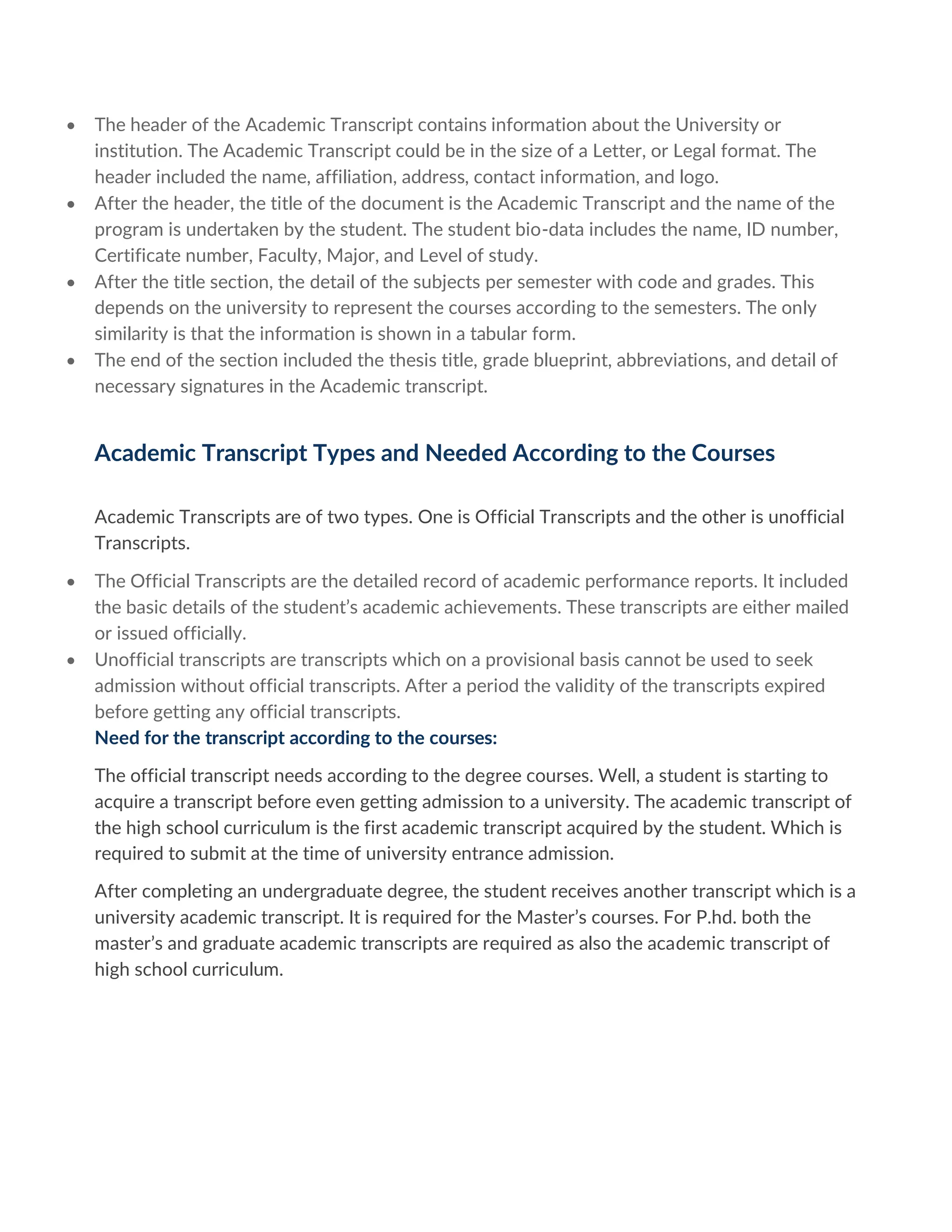 Academic Transcripts and Transcript Certificates: What Are They? | PDF