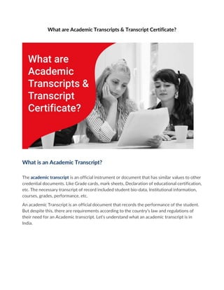 Academic Transcripts and Transcript Certificates: What Are They? | PDF