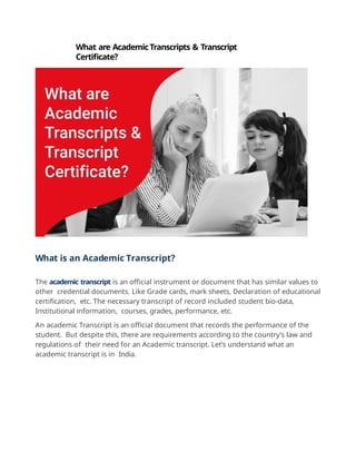 Academic Transcripts and Transcript Certificates: What Are They? | PDF