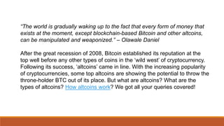 What are altcoins | PPTX | Currencies | Economy