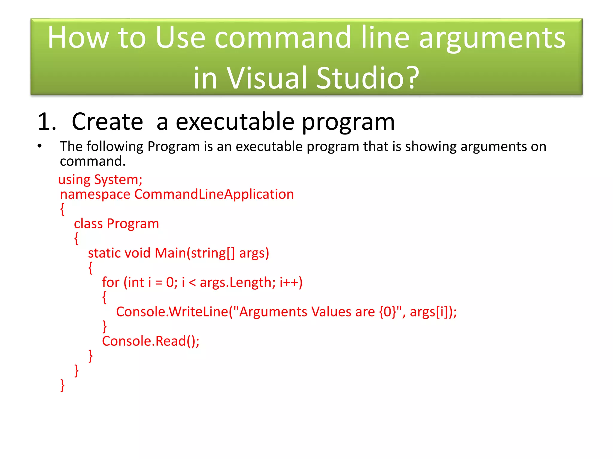 Command Line Arguments in C# | PPT