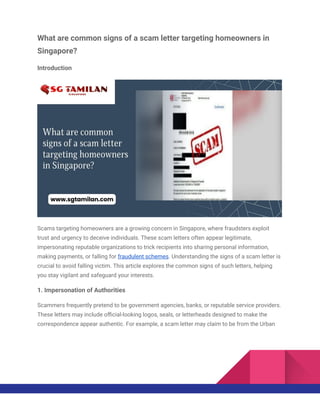 What are common signs of a scam letter targeting homeowners in ...