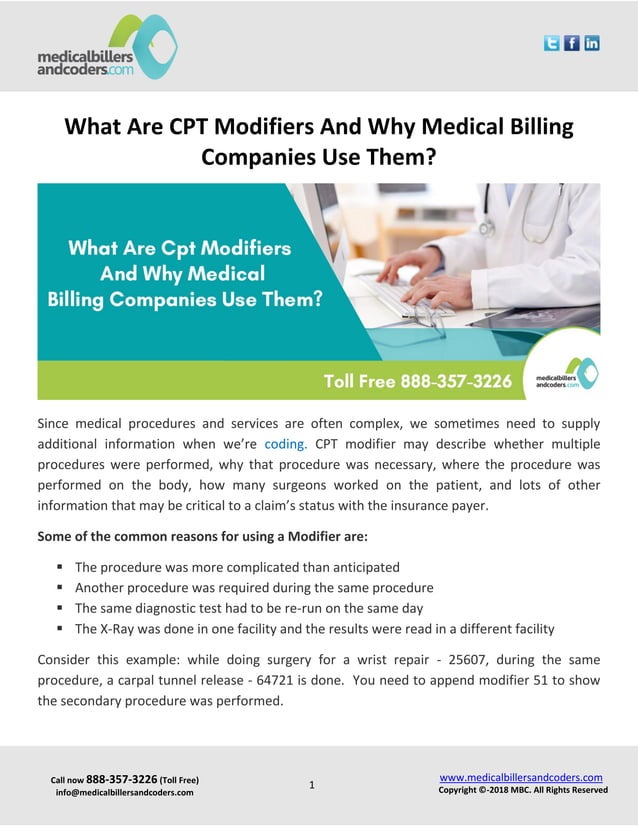 What Are CPT Modifiers And Why Medical Billing Companies Use Them? | PDF