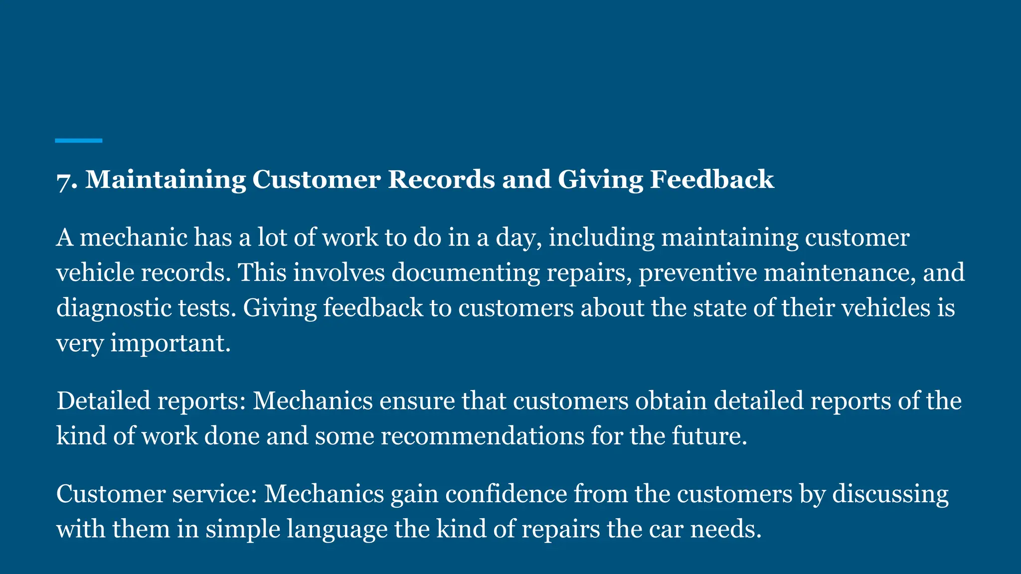 What are daily tasks learned from being a mechanic | PPTX