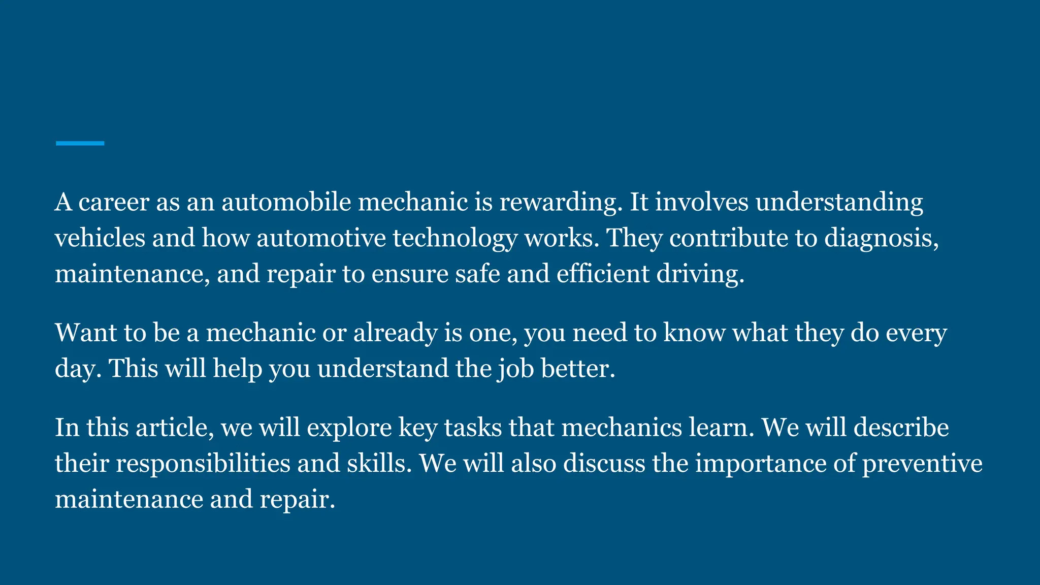 What are daily tasks learned from being a mechanic | PPTX