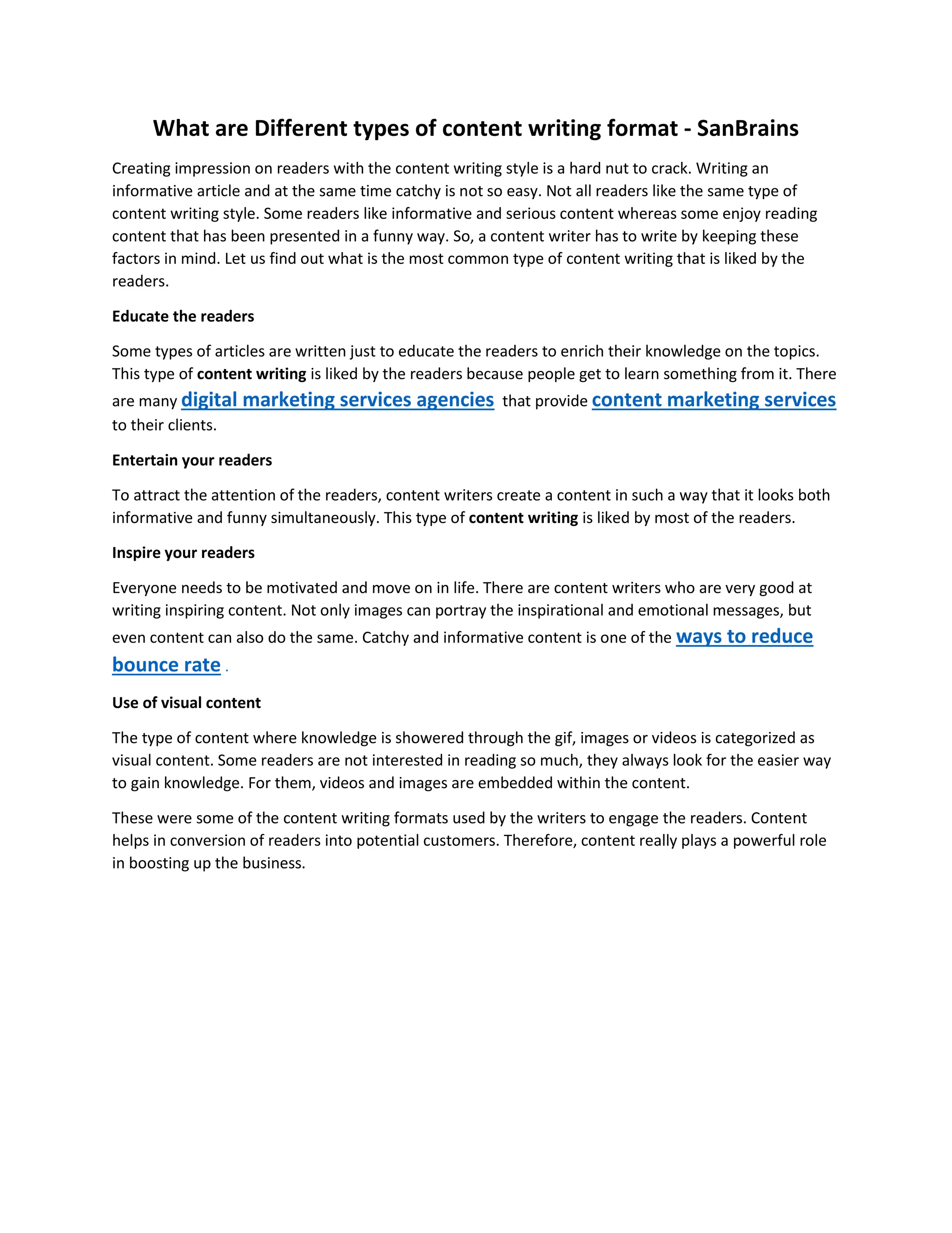 What are different types of content writing format - sanbrains | PDF